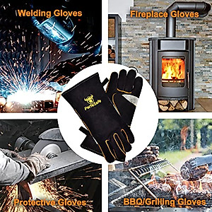 PerfeSafe Welding Gloves, 932℉ Leather Heat Fire Resistant Welders Gloves for Tig/Mig/Stick/Forge, Mitts for BBQ/Oven/Grill/Fireplace/Furnace/Stove/Animal Handling Gloves with Soft Lining