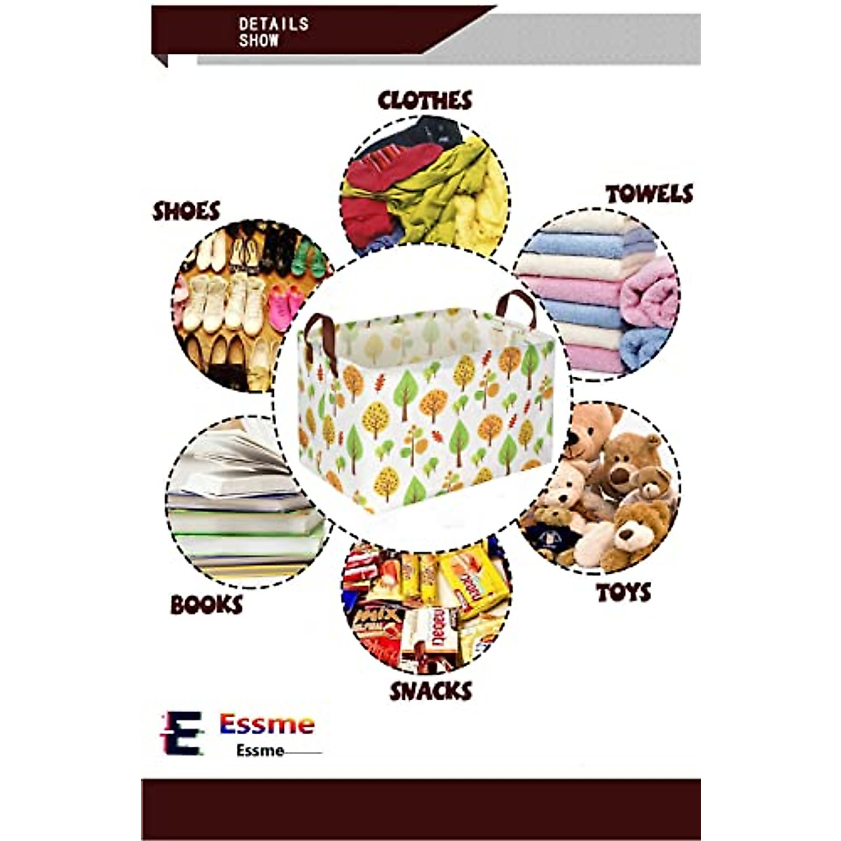 Essme Rectangular Kids Storage Baskets,Toy Baskets,Nursery Storage Bins Organizer with Handles for Forest Decor,Woodlang Basket,Green Box,Gift Basket.(Tree)