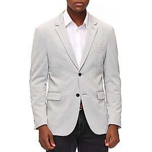 Men's Casual Stretch Knit Sport Coat 2 Button Herringbone Blazer Suit Jacket Light Grey M
