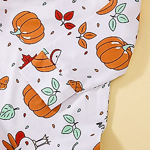 My First Thanksgiving Baby Boy Girl Outfit Long Sleeve Pumpkin Turkey Jumpsuit Thanksgiving Baby Girl Outfit Gift (A with Headband, 6-12 Months)