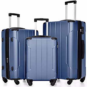 Merax Luggage Expandable Lightweight Spinner Suitcase with Corner Guards (Blue, 3-Piece Set (20/24/28)