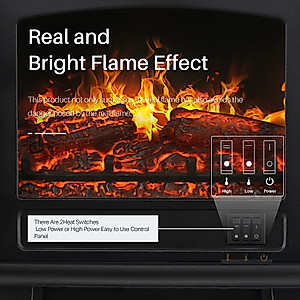 Della 17 Inch 1400W Compact Freestanding Portable Electric Fireplace Stove Heater with Realistic 3D Flame Effect, Infrared Quartz Indoor Heat, Faux Logs - Black