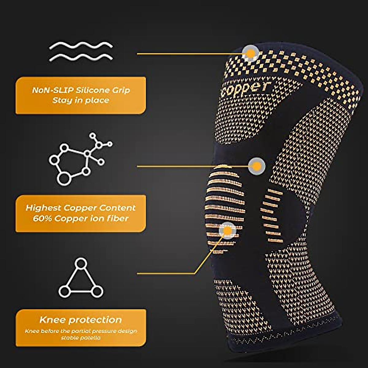 JIUFENTIAN copper Knee Braces for Knee Pain women and men(2Pack)-Knee sleeve copper knee compression sleeve for Arthritis,Joint Recovery,Workout, Running,and Sports(X-Large)