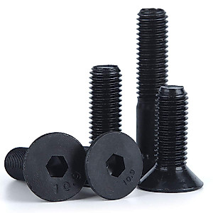 25pcs M6-1.0 X 12mm Flat Head Socket Cap Countersunk Bolts, 10.9 Grade Grade Carbon，Hex Drive Flat Head