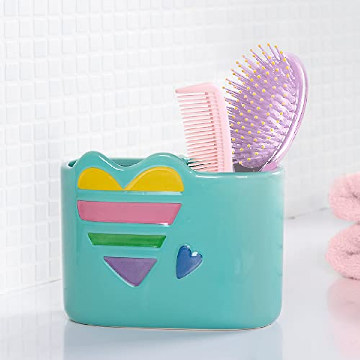 Allure Home Creation Rainbow Hearts 4-Piece Ceramic Bathoom Accessory Set