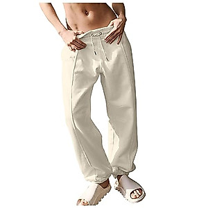 Womens Joggers, Sweat Pants, Sweats for Women, Womens Yoga Pants, Womens Activewear, Puffy Pants, Sweatpants with Pockets, Joggers for Girls(Medium,Ac-Beige)