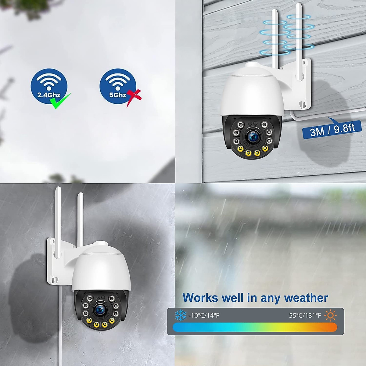 Security Camera Outdoor Wired with Night Vision Color, 360 WiFi Cameras for Home Security, Waterproof Video Surveillance Cameras, Motion Detection, Auto Tracking & Alarm, Fee Phone App and PC Software