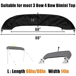 Bimini top Boot Cover, Suitable for 3-4 Bows Bimini Tops, Design with Light Hole Bimini Top Cover, 600D Waterproof Bimini Storage Boot, L 68-88IN, Black