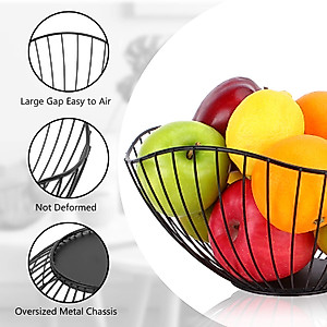 Fruit Bowl for Kitchen Counter, Modern Metal Wire Vegetable Basket for Bread and Snacks, Decorative Fruits and Veggie Storage Holder for Countertop, Table, Centerpiece (Black)