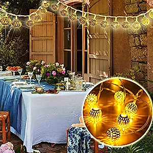 Anlaibao Moroccan String Lights, 17ft 30 LED Big Metal Globe Lights with Remote Timer,Indoor Outdoor Battery Operated & USB Powered,Gold Ball Warm White Fairy Light for Bedroom Garden Party Decoration