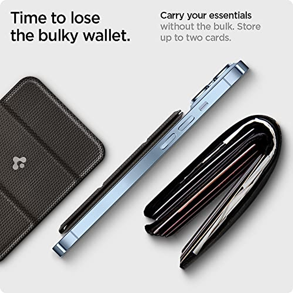 Spigen Smart Fold (MagFit) Magnetic Wallet Card Holder Designed for MagSafe with Kickstand Compatible with iPhone 14, iPhone 13, iPhone 12 Models - Gunmetal