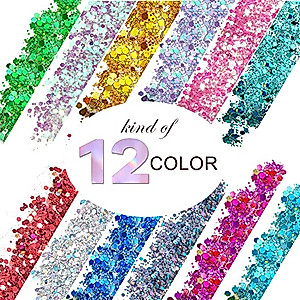 Face Glitter Makeup, Holographic Chunky Face Body Glitter, Glitter Eyeshadow Cosmetic Laser Powder for Face Hair Nails, Festival Body Glitter Makeup