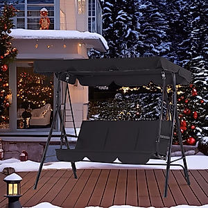 MCombo 3-Person Outdoor Patio Swing Chair, Convertible Canopy Hanging Swing Glider Lounge Chair, Removable Cushions, 4003 (Brown)