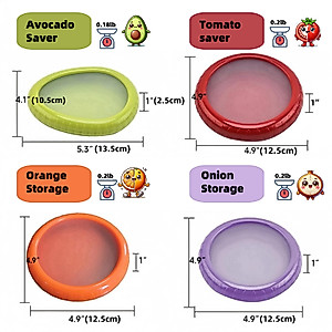 4 Pack Reusable Silicone Food Storage Containers - Avocado Saver & Onion Storage, BPA-Free, Fruit and Vegetable Anti-Oxidation Storage Box, Prevent Flavor Mixing, Fresh Pod for Fridge, Keep Fresh