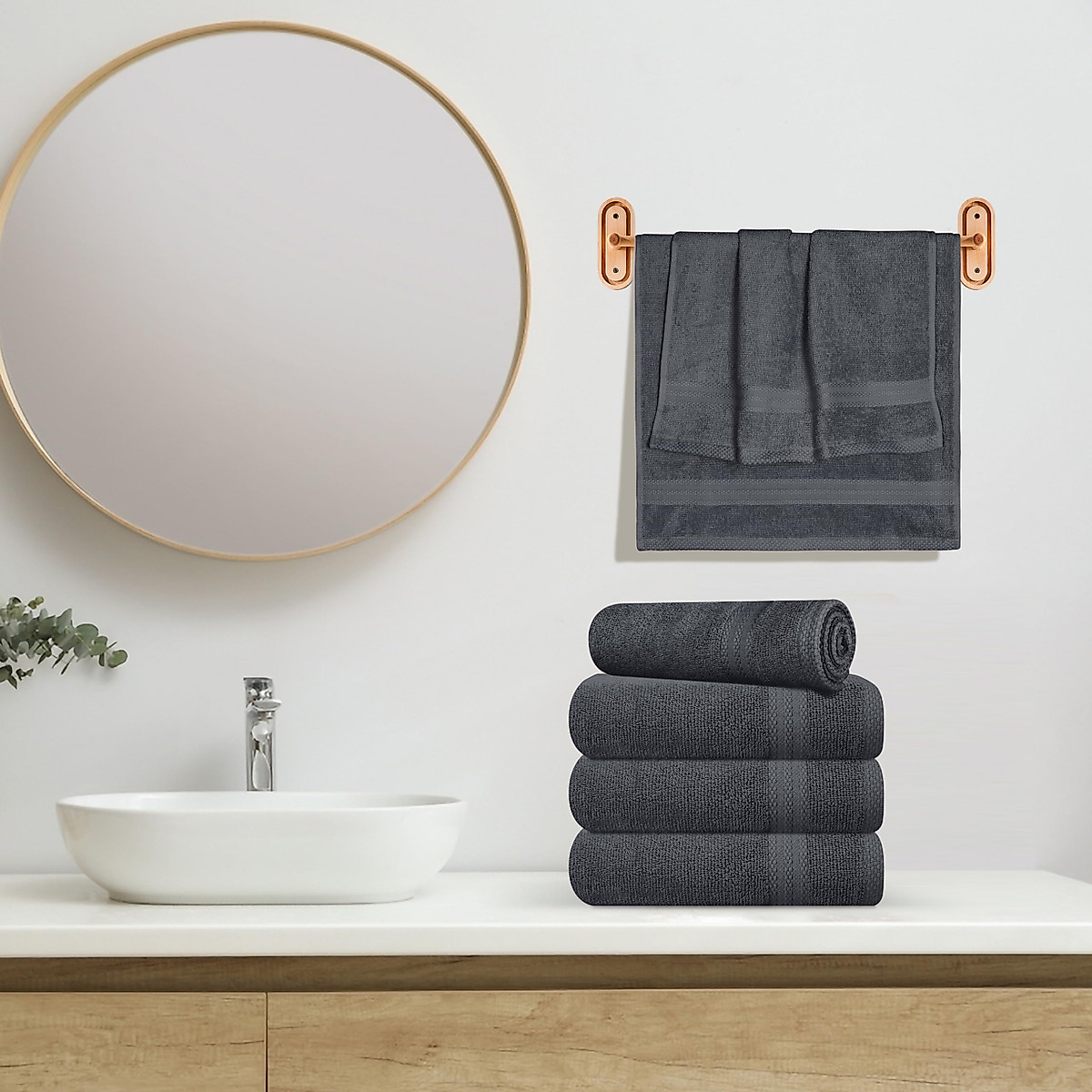 GLAMBURG Ultra Soft 6-Piece Hand Towel Set 16x28-100% Ringspun Cotton - Durable & Highly Absorbent Hand Towels - Ideal for use in Bathroom, Kitchen, Gym, Spa & General Cleaning - Charcoal Grey