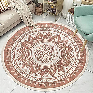 SHACOS 4 Ft Round Rug Boho Mandala Woven Cotton Area Rug Washable Chic Decorative Circle Rug with Tassels for Living Room Bedroom Kids Room (4 ft, Peacock Flower)