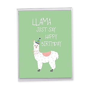 NobleWorks - Jumbo Birthday Greeting Card 8.5 x 11 Inch with Envelope (1 Pack) Big, Jumbo Bday Llama Just Say J6445ABDG