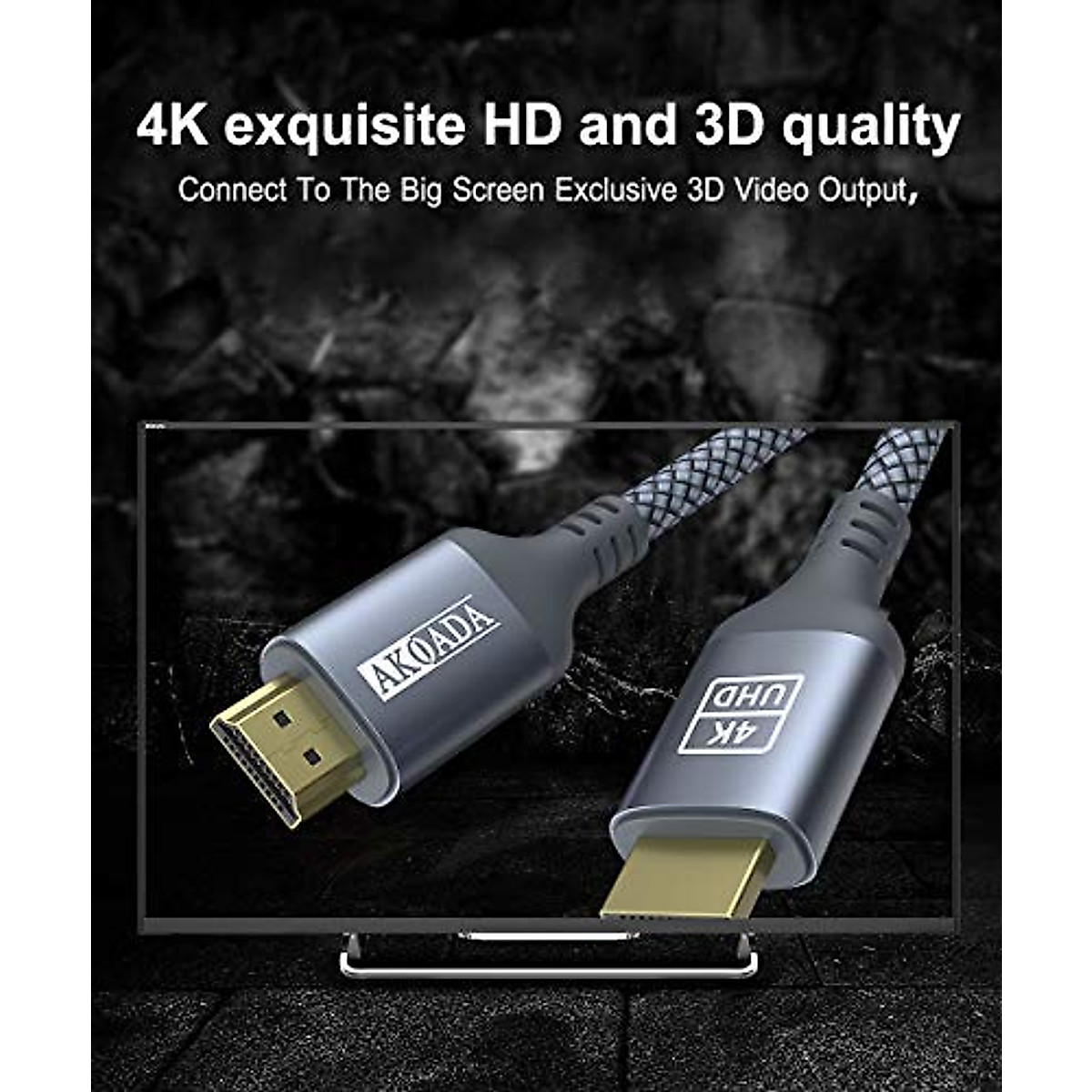 AkoaDa 2 Pack 4K HDMI Cable 16FT, 18Gbps High Speed HDMI 2.0 Nylon Braided Cable, 4K@60Hz, Ultra HD, 2K, 1080P, ARC Compatible with Roku TV, Fire TV, PC, PS5, PS4, X-Box, Monitor