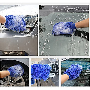 LHHweiusa 2 Pairs Car Wash Mitt Microfiber,5-Finger Microfiber Wash Mitts,Scratch Car Interior Exterior Cleaning Gloves,Strong Water Absorption Premium Chenille Washing Gloves