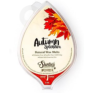 Shortie's Candle Company Autumn Splendor Natural Soy Wax Melts - 1 Highly Scented 3 Oz. Bar - Made with 100% Soy and Essential Fragrance Oils - Phthalate & Paraffin Free, Vegan, Non-Toxic