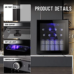 Antarctic Star 1.6cu.ft Wine Cooler/Cabinet Beverage Refigerator, Small Wine Cellar for Soda Beer, Counter Top Bar Fridge, Quiet Operation Compressor, Freestanding, Black Glass Door…