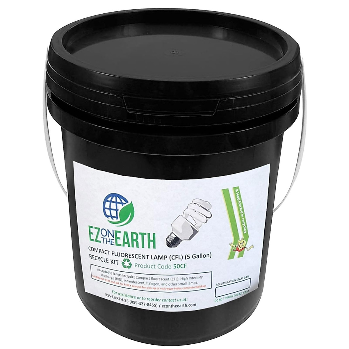 EZ on the Earth - Recycling Container for Compact Fluorescent Lamps – 5 Gallons Recycling Kit for Mini Spiral Light Bulbs (Recycling Bin for 45 – 90 Units) (Model – 50CF)