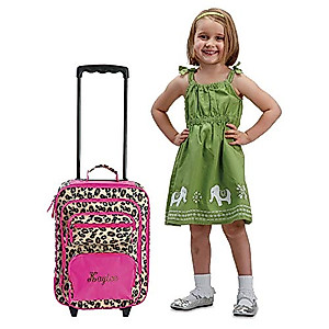 Lillian Vernon Personalized Rolling Luggage for Kids Leopard Spots Design, 5" x 12" x 20"H