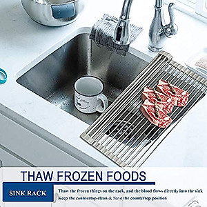 pozzolanas Dish Drying Rack, 2 Pack Roll up Sink Dish Drying Rack Multipurpose Large Rustproof Silicone Roll up Dish Drainers Heat Resistant Mat for Kitchen(20.5x16.1inch)(17.7x12.9 inch)