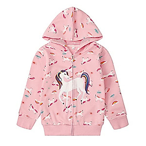 Akyzic Toddler Girl Jacket Zip Up Hoodie Unicorn Pink Cotton Hooded Sweatshirt Kids Winter Outerwear pink-8053 4t