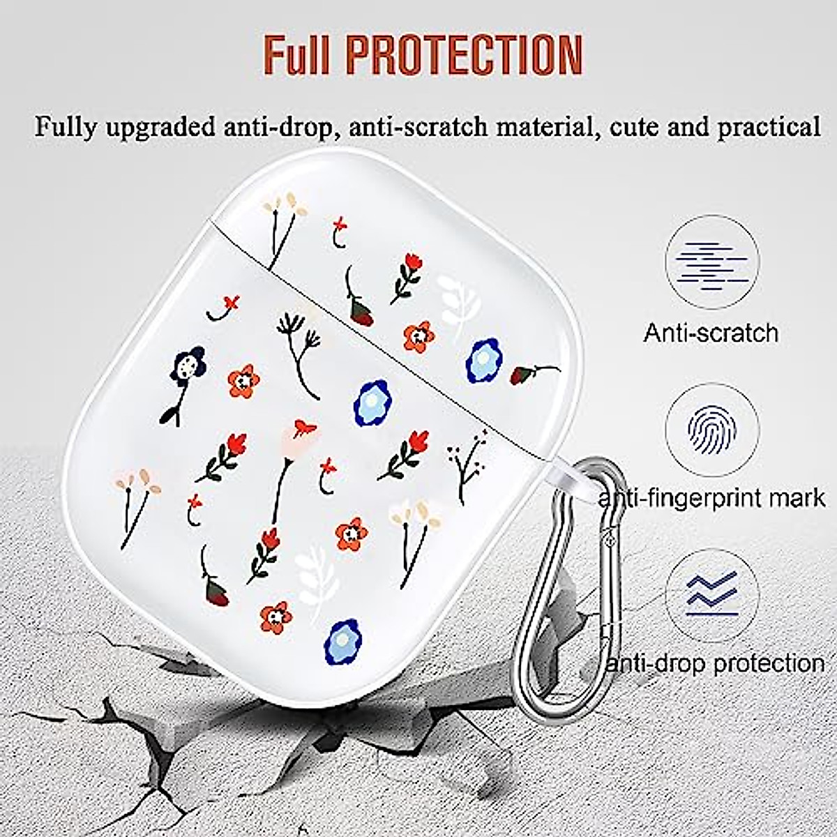 Case for Airpod Case 2nd Generation,Floral Cute Airpods Case,Airpod Case 1st Generation,Clear Kawaii Airpod Case Cute Cover with Keychain (Floral 1st/2nd Case)