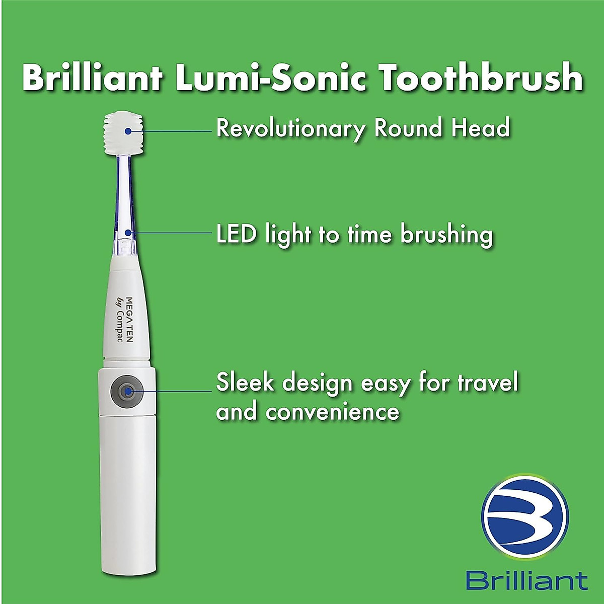 Brilliant Lumi 360 Round Head Travel Sonic Electric Toothbrush for Adults - Tooth Brush with LED Microfiber Bristles Gentle Sonic Technology for a Smile, Vibrating Toothbrush, 4 Brush Heads