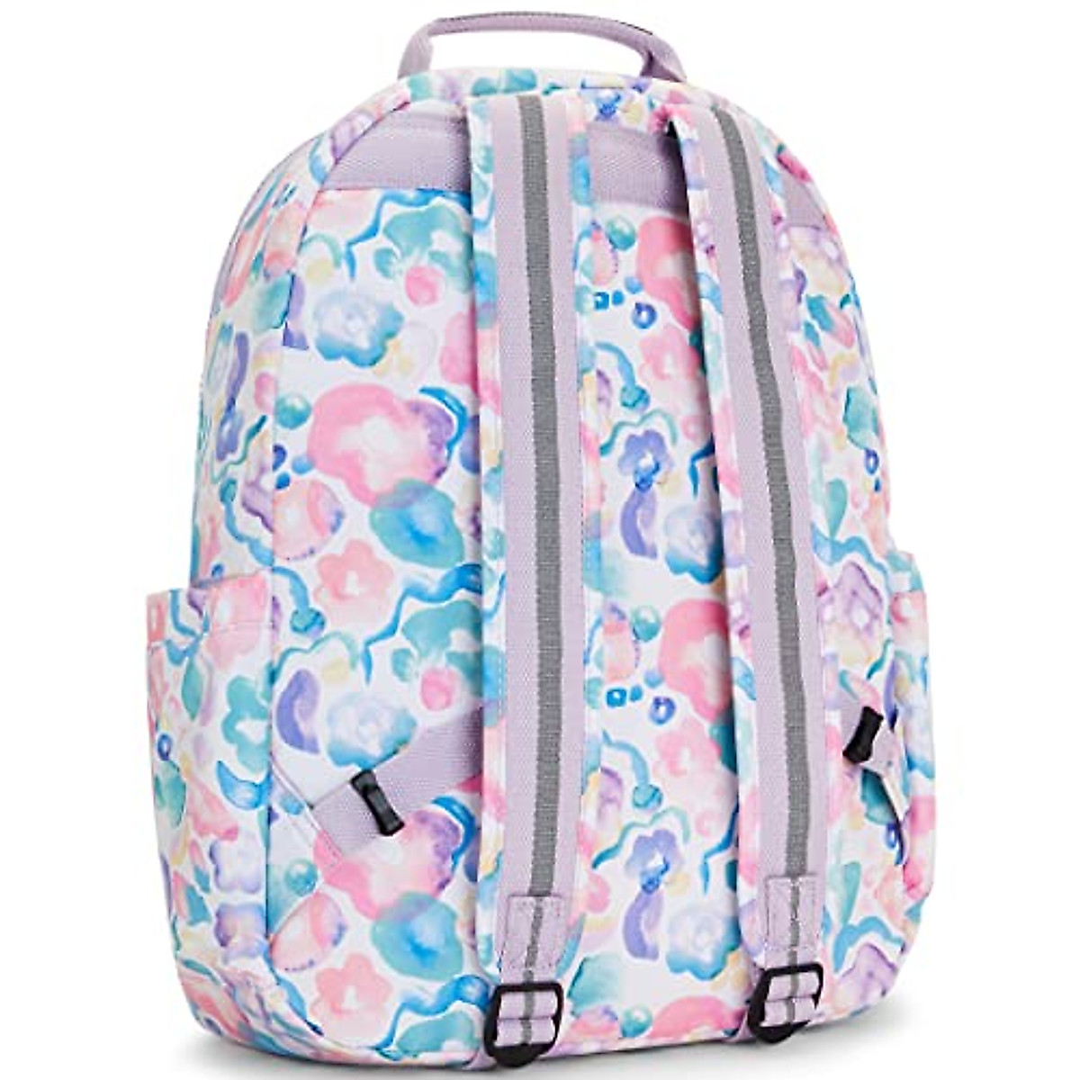 Kipling Women's Seoul 15" Laptop Backpack, Durable, Roomy with Padded Shoulder Straps, Aqua Flowers, 12.8''L x 17.3''H x 9''D