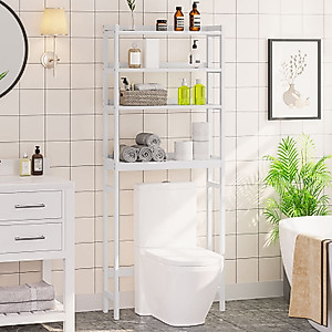 HOOBRO Over The Toilet Storage Shelf, 4 Tier Over Toilet Bathroom Organizer, 23.6" L x 9.4" W x 65.7" H, Space-Saving, Stable, Easy Assembly, for Bathroom, Laundry, Restroom, White WT04TS01G1