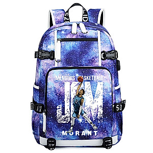 Ansigeren No. 12 Basketball Player Star JA Creative Backpacks Sports Fan Bookbag Travel Student Backpack with USB Charging Port (c)