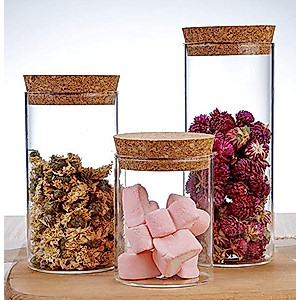 2Pcs 300ml/10oz Empty Clear Glass Bottles with Cork Stopper - Refillable Dry Food Goods Storage Container Vial Jars For Flower Tea Dry Fruit Nuts Candy Seasoning and Other Small Items