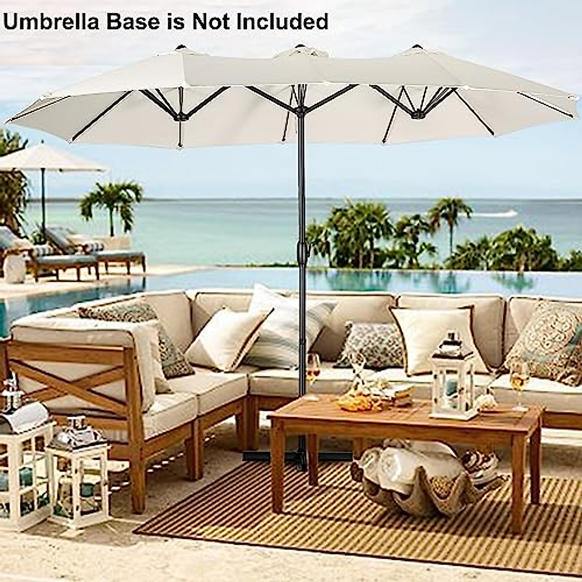 FHFO 15 FT Double Sided Umbrella Outdoor Patio Market Extra Large Umbrella with Crank for Patio, Poolside, Yard, Beige