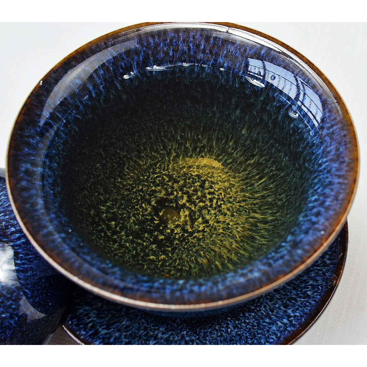 Liang baobao Porcelain Gaiwan 6oz Teacup Color Glazed Cups Tureen Chinese Sancai Cover Bowl Lip Saucer Set (Blue)