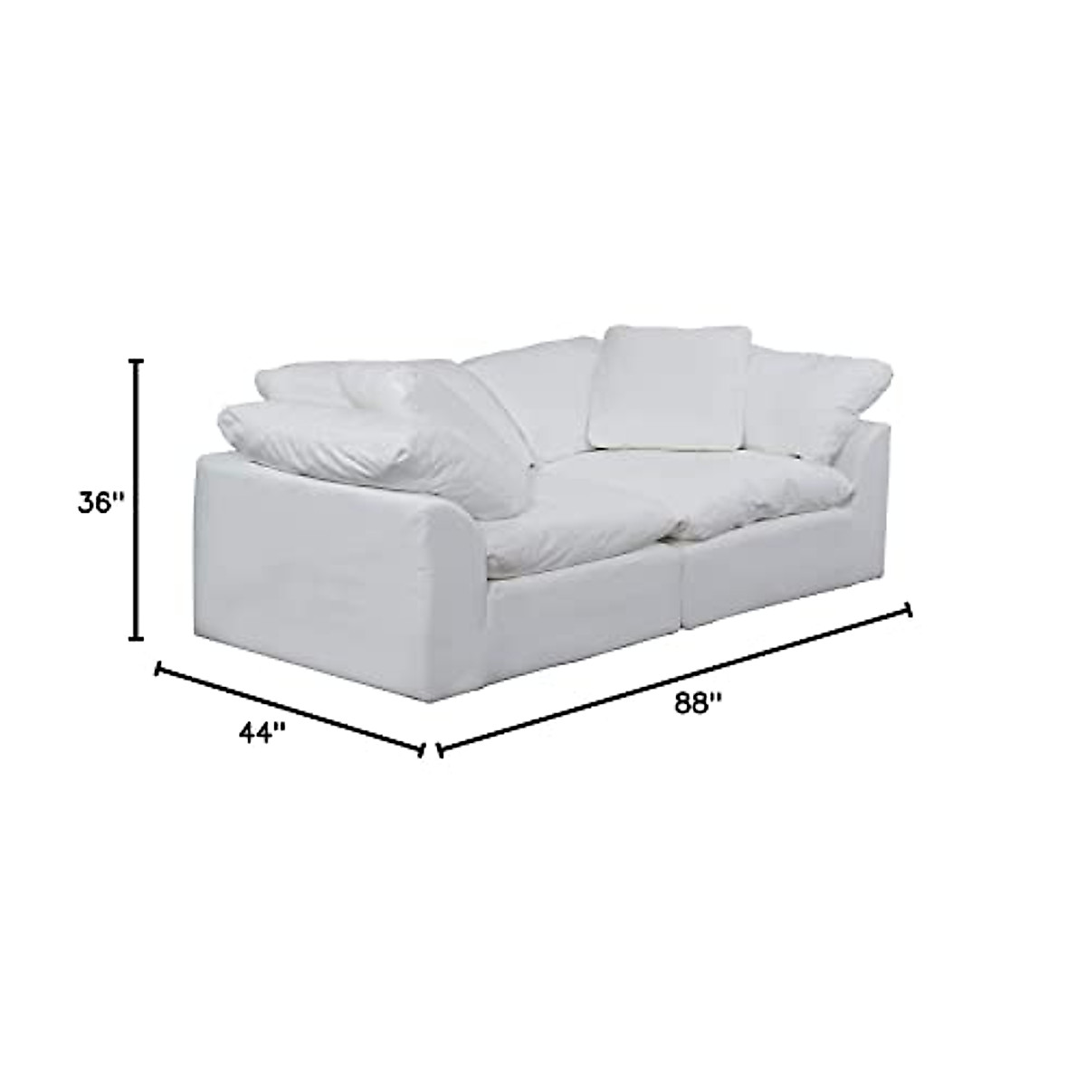 Sunset Trading Cloud Puff 2 Piece Modular Performance White Sectional Slipcovered Sofa, Moisture Resistant Fabric,
