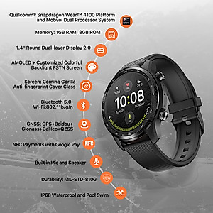 TicWatch Pro 3 Ultra GPS Smartwatch Plus TicPods ANC Wireless Earbuds Ice Bluetooth 5.0 Wear OS Smart Watch for Men Blood Oxygen IHB AFib Detection Fatigue Assessment 3-45 Days Battery NFC Mic Speaker