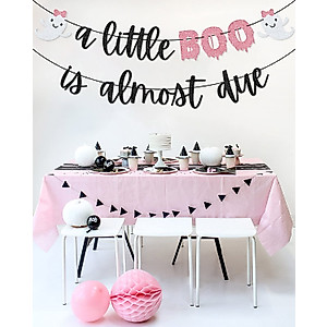 A little Boo Is Almost Due Banner for Halloween Girl Baby Shower Pink Black Girl Halloween Party Decorations