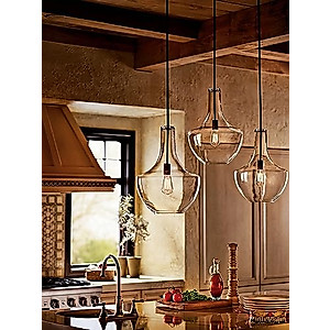 Kichler Everly 19.75" Kitchen Bell Pendant in Olde Bronze®, 1-Light Clear Glass Pendant Light, (19.75" H x 13.75" W), 42046OZ