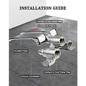 Phivan Foot Operated Faucet Valve - Knee Hands-Free Sink Pedal Brass Double Pedal Valve Control Non-Contact Faucet Sink Knee Pedal for Commercial Kitchens, Hospitals, Schools, Laboratories
