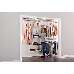 Rubbermaid Configurations Deluxe Closet Kit, White, 4-8 Ft., Wire Shelving Kit with Expandable Shelving and Telescoping Rods, Custom Closet Organization System, Easy Installation