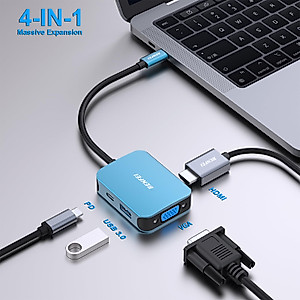 BENFEI USB C HUB 4in1, USB Type-C to HDMI VGA Adapter, USB C to USB Adapter, USB Type-C Power Delivery, Compatible with iPhone 15 Pro/Max, MacBook Pro/Air 2023, iPad Pro, iMac, S23, XPS 17