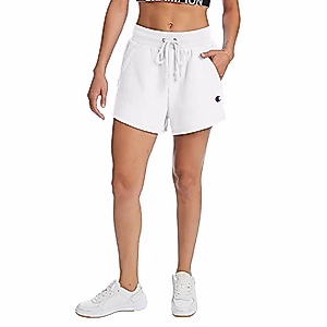 Champion Reverse Weave Fleece-Drawstring, Women’s Shorts, 3', White C-Patch Logo, Small