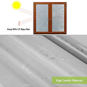 Mikomer Privacy Window Film Etched Flowers Static Cling Glass Door Film, Non Adhesive Heat Control Anti UV Window Cling for Office and Home Decoration,35 inches by 157 inches