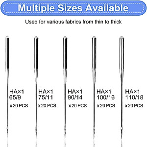 100PCS Sewing Machine Needles, Universal Sewing Machine Needle for Singer, Brother, Janome, Varmax, Needles for Sewing Machine with Sizes HAX1 65/9, 75/11, 90/14, 100/16, 110/18