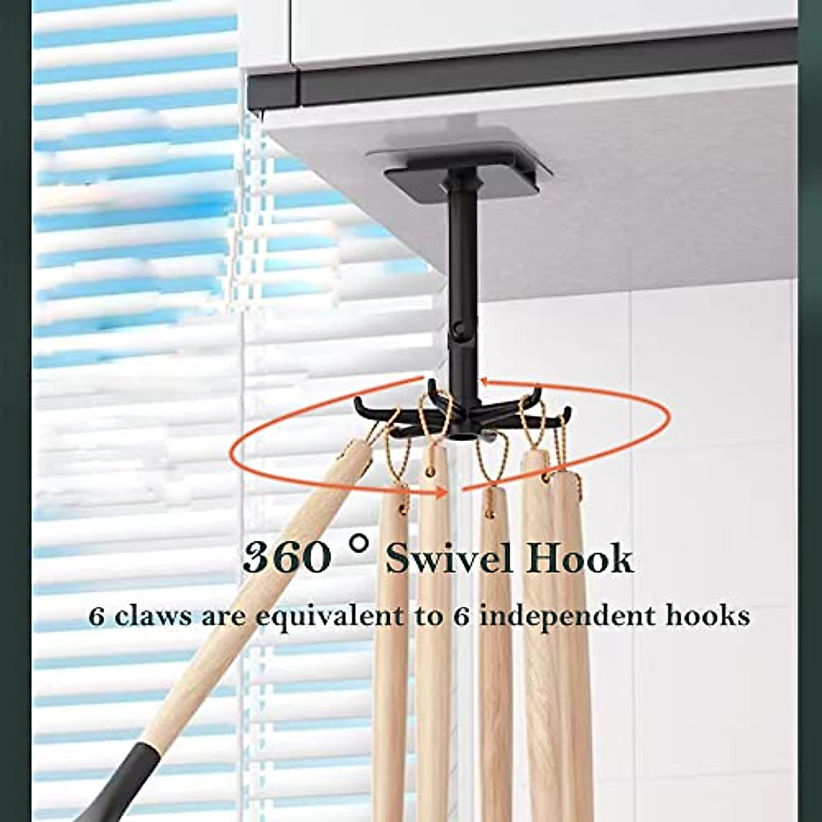IYSOJSLUNN Heavy Duty Kitchen 360 ° Utensil Holder Hooks, Adhesive Towel Hook, 360 Degrees Rotating Folding Wall Hangers Racks with 6 Hooks for Keys Home Kitchen Bathroom Office