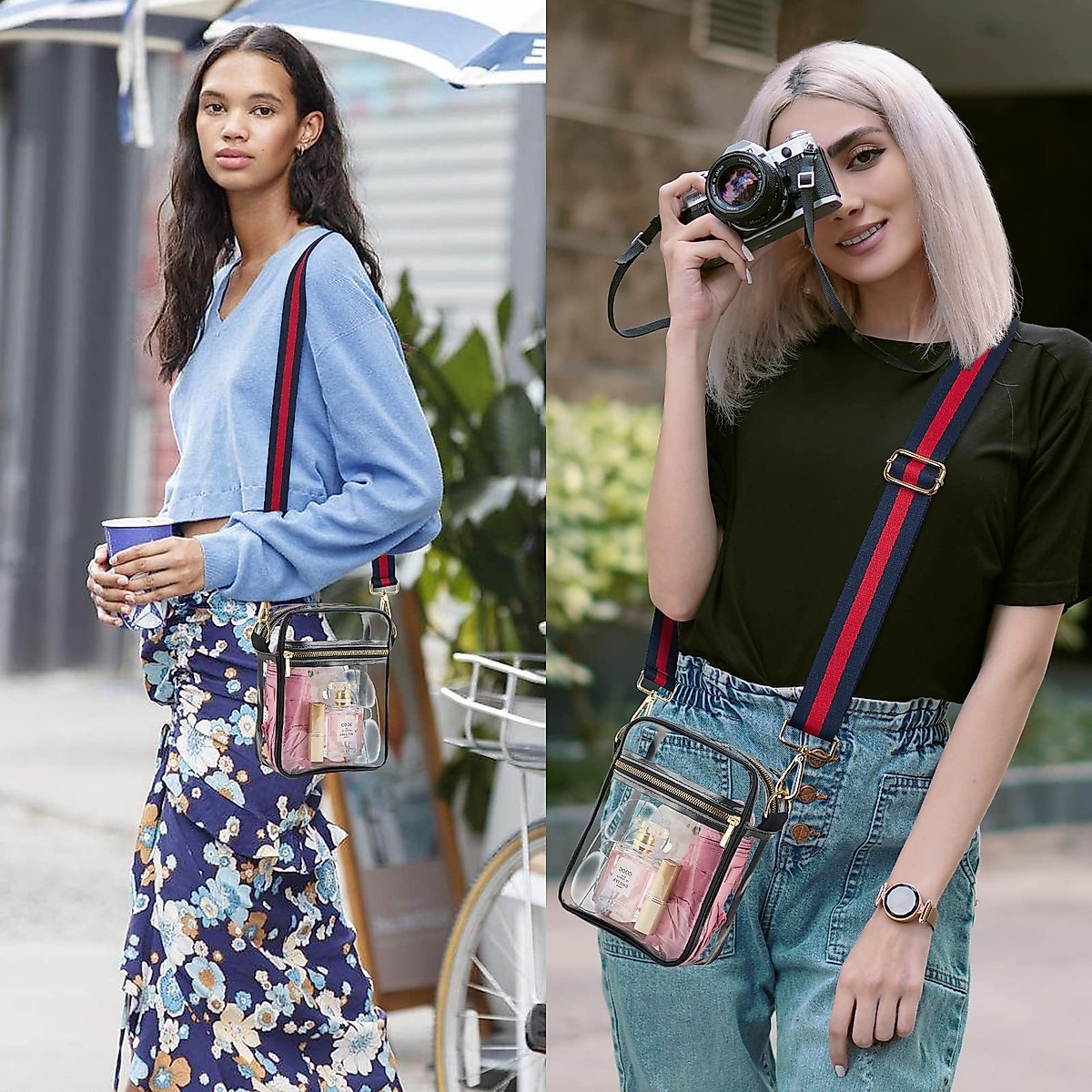 WEIMZC Clear Crossbody Bag Stadium Approved,Adjustable Shoulder Strap Clear Crossbody Purse for Concerts, Festivals, Sports Events (Color17)