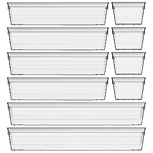 soulmate 10Pcs Clear Drawer Organizer Tray 3-Size Plastic Desk Drawer Organizations Set Bathroom Vanity Drawer Organizer Storage Tray for Makeup, Kitchen Utensils, Jewelries and Gadgets